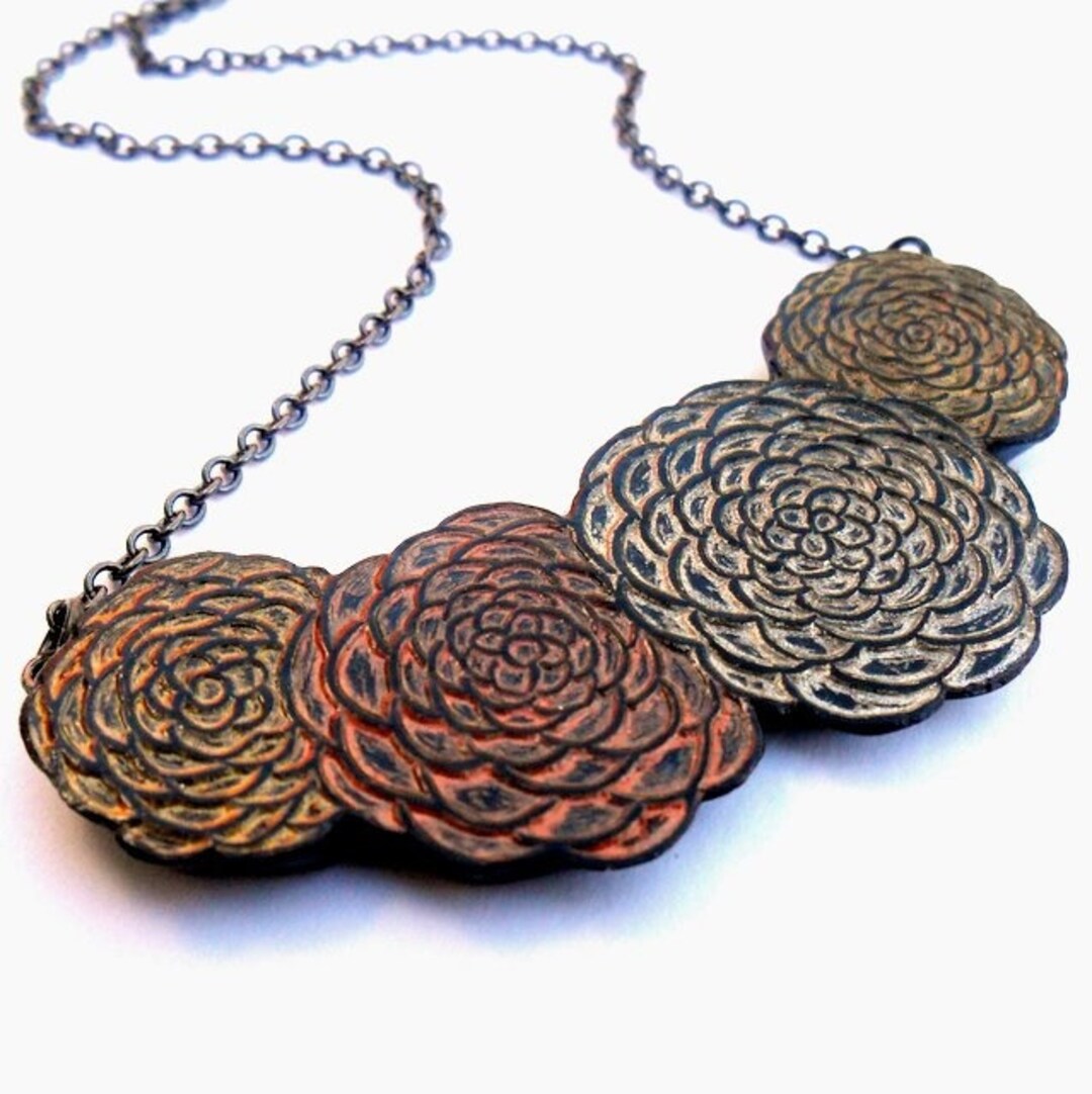Metallic Copper, Silver and Copper Chrysanthemum Necklace, Flower ...