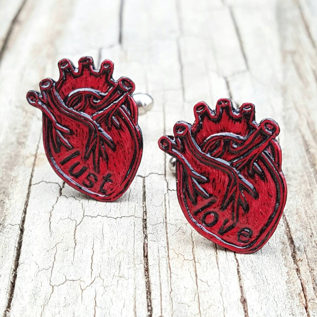 Red Anatomical Heart Cufflinks Groom Gift Valentine's - Etsy