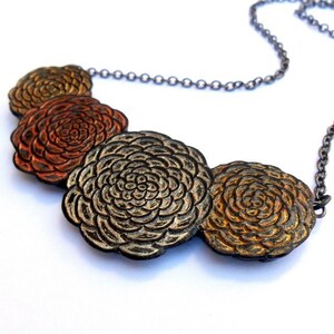 Metallic Copper, Silver and Copper Chrysanthemum Necklace, Flower ...
