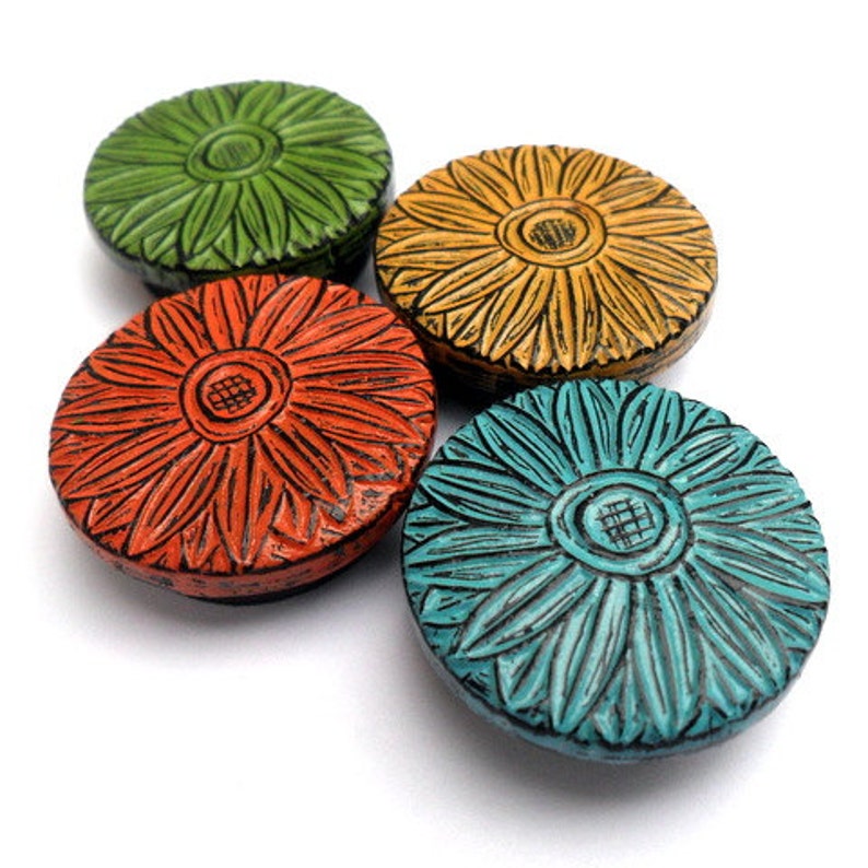 Orange Mustard Yellow Green and Blue Daisy Crazy Magnet Set | Etsy