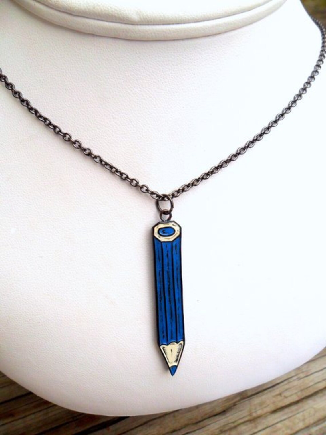 Back to School Jewelry Blue Colored Pencil Necklace Art | Etsy