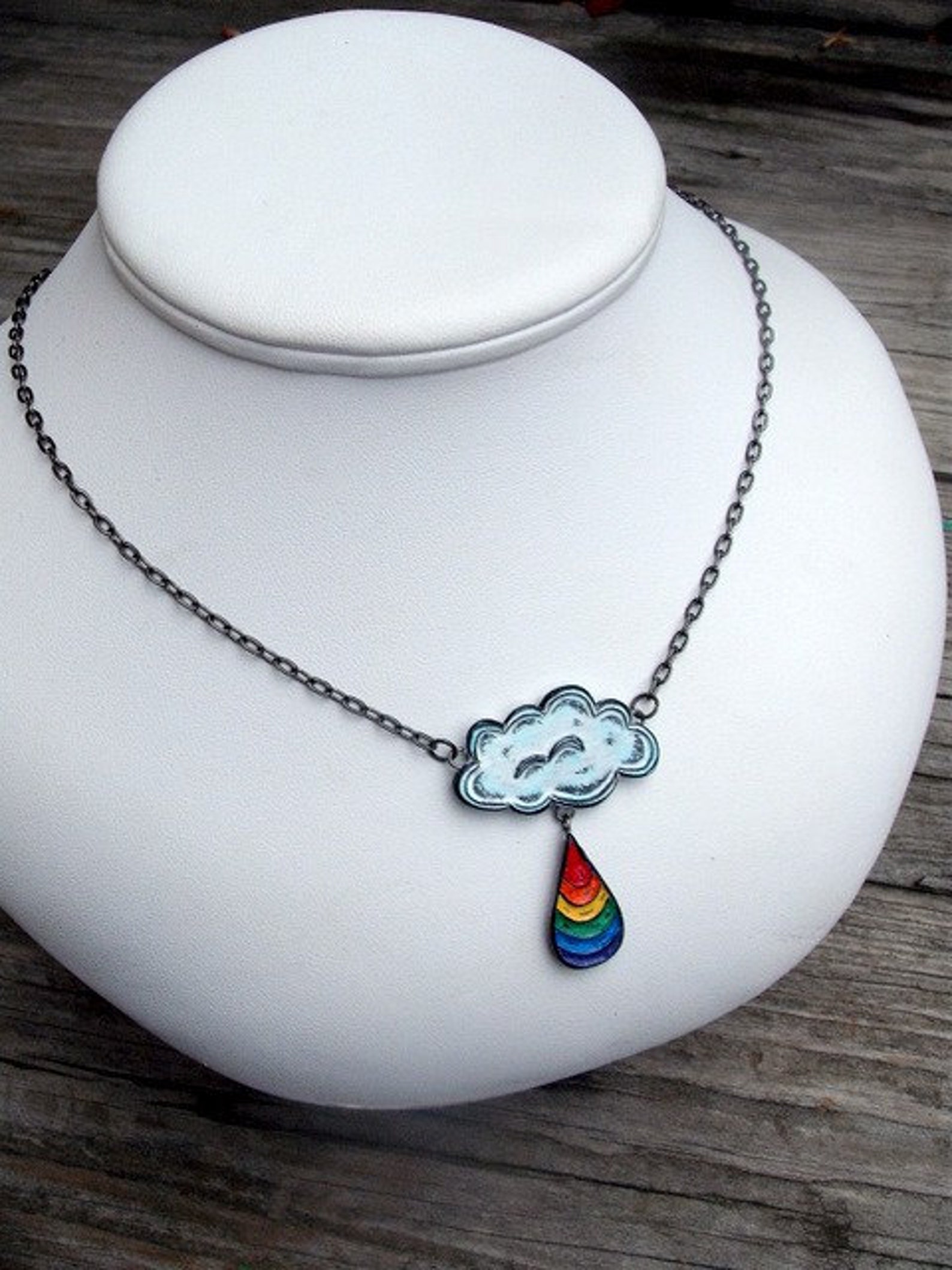 White Rain Cloud Necklace Rainbow Raindrop Necklace Rainbow | Etsy