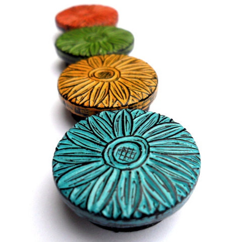 Orange Mustard Yellow Green and Blue Daisy Crazy Magnet Set | Etsy