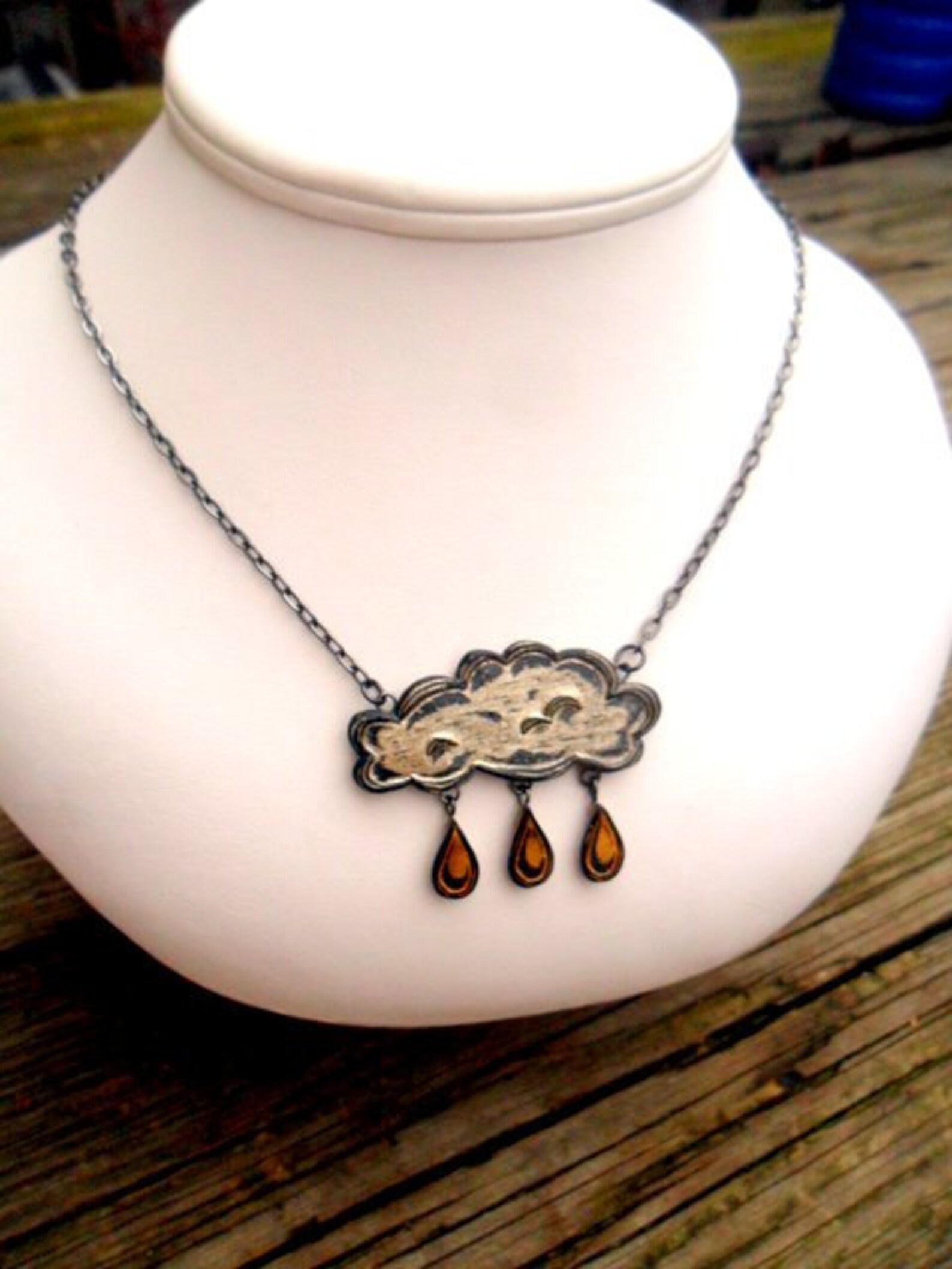Rain Cloud Necklace Raindrop Necklace Metallic Gold and | Etsy