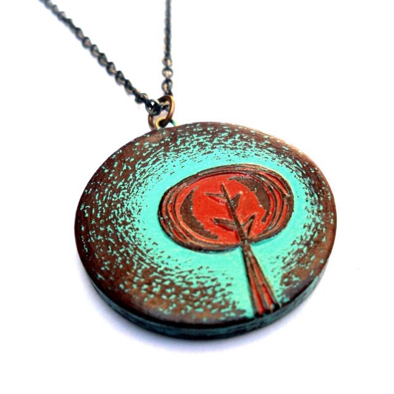 Rustic Turquoise and Rust Red Tree Necklace Retro Tree - Etsy
