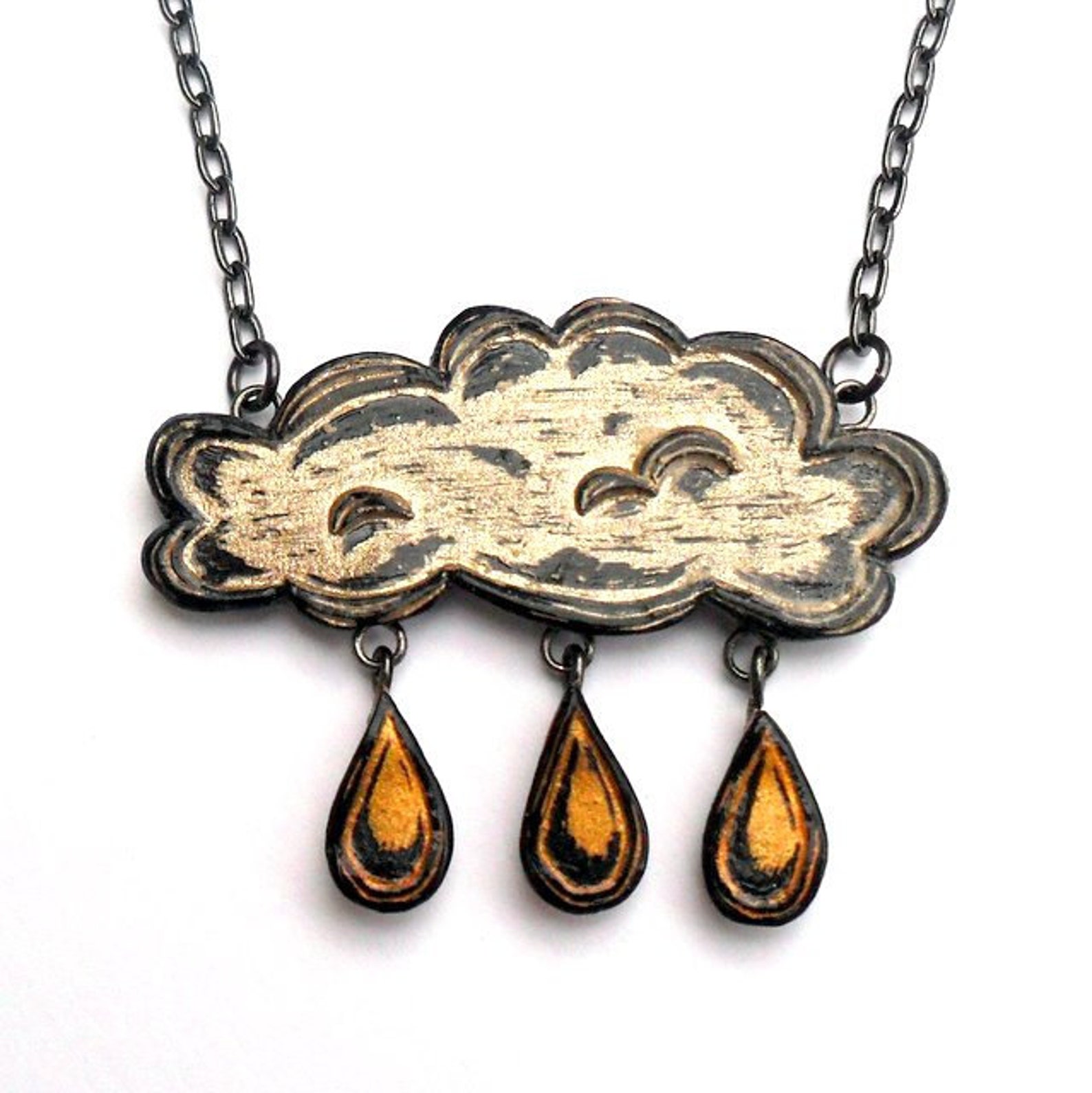 Rain Cloud Necklace Raindrop Necklace Metallic Gold and - Etsy