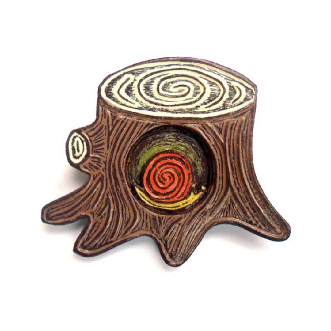 Peek-a-boo Woodland Tree Stump Brooch With Tiny Orange and - Etsy