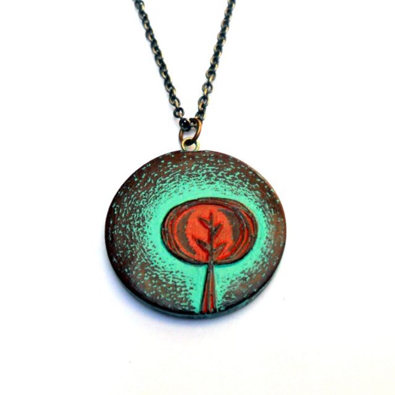 Rustic Turquoise and Rust Red Tree Necklace Retro Tree - Etsy