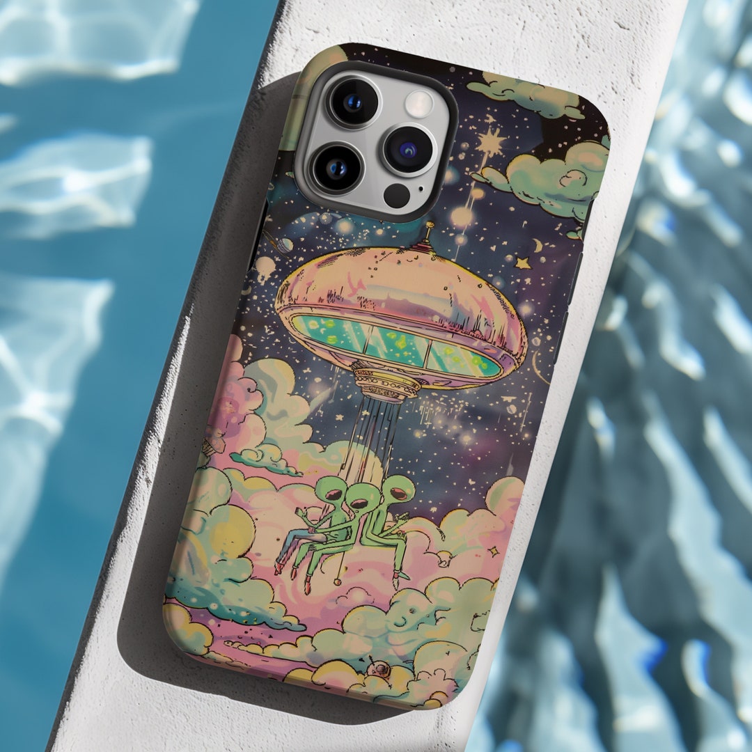 Psychedelic Alien Abduction UFO Spaceship Phone Case, Alien Obsessed ...