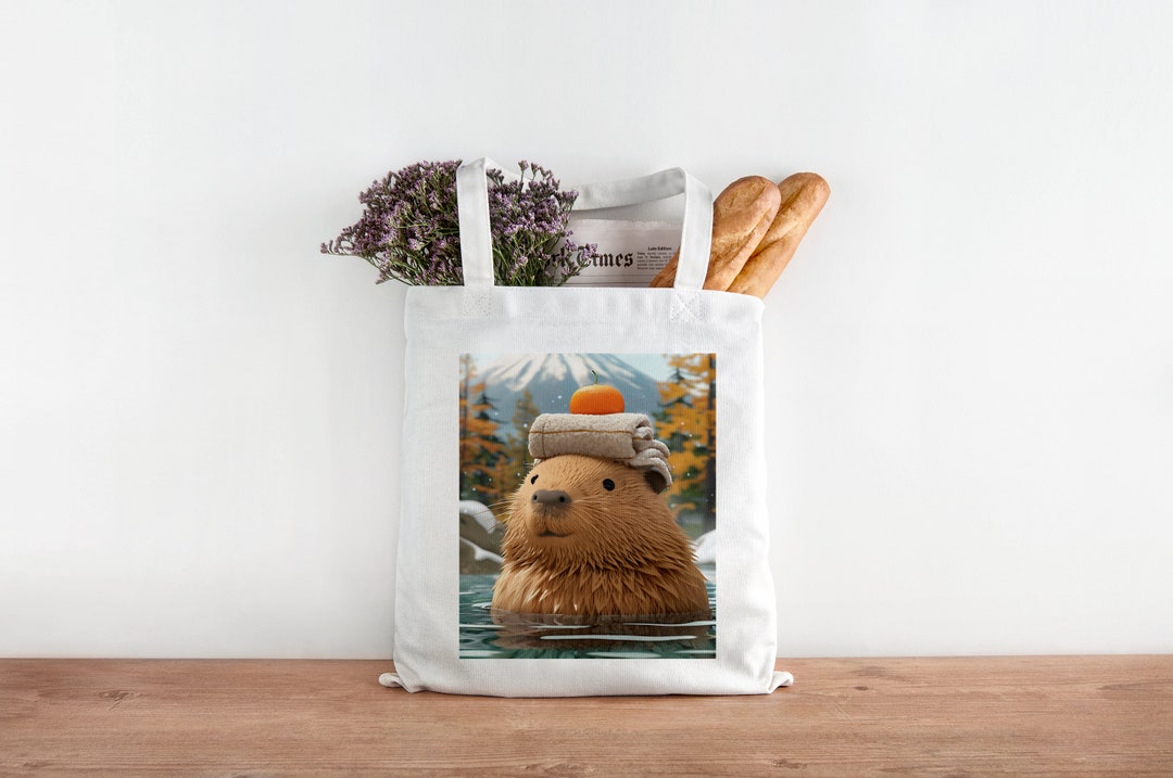 Capybara Tote Bag, Capybara Chilling in Hot Spring With Oranges Tote ...