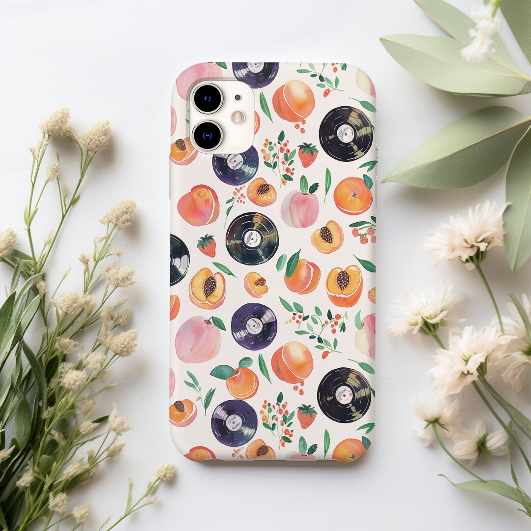Peaches Strawberry Vinyl Records Collage Phone Case, Aesthetic Phone ...