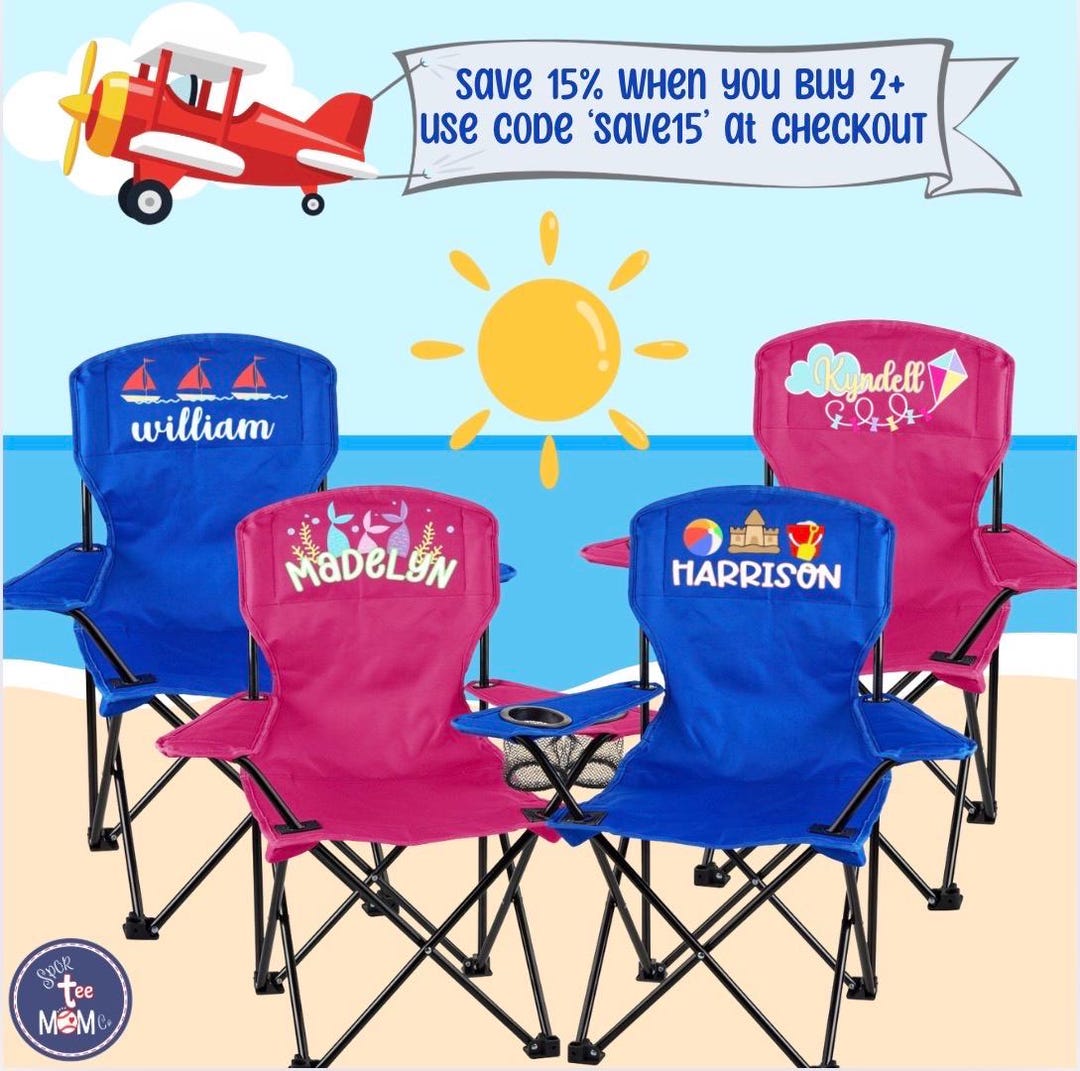 Kid’s Personalized Beach Chairs, Custom Name and Design Portable Child ...