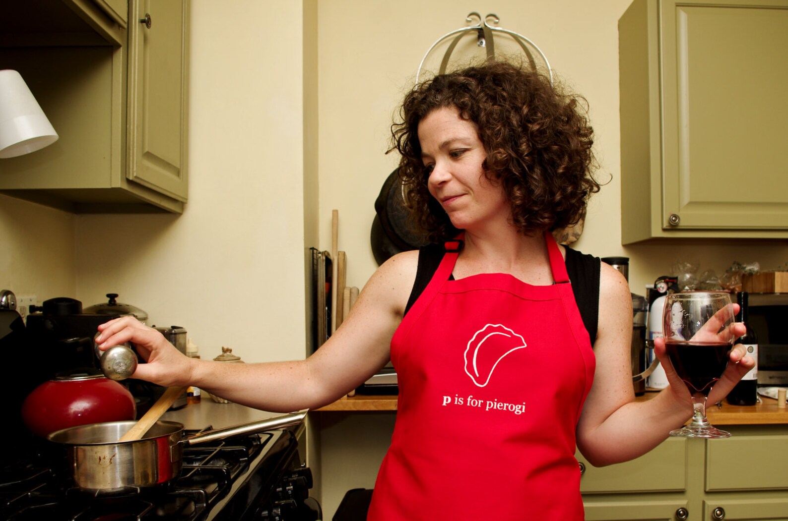 P is for Pierogi Red Bib Apron - Etsy