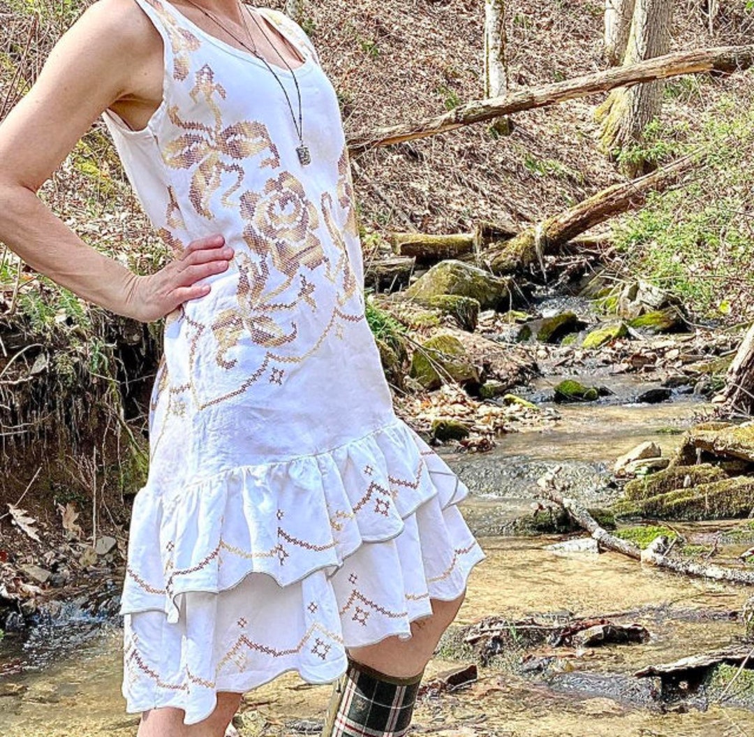 Upcycled Antique Embroidered Tablecloth Tank Dress. Size Small - Etsy