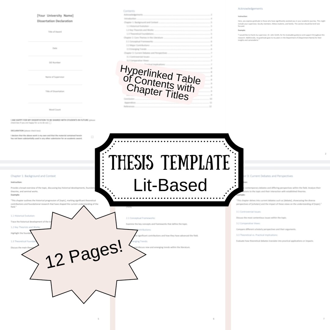 Literature-based Thesis Template: Dissertation Guide (digital Download ...