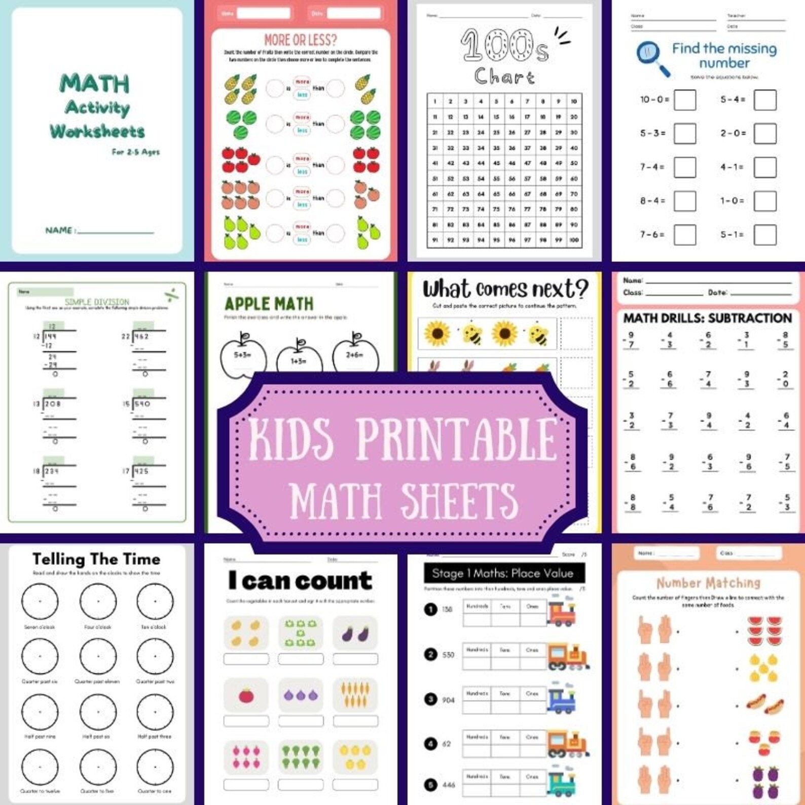 Kids Maths Practice Bundle: Early Learning Worksheets (digital Download ...