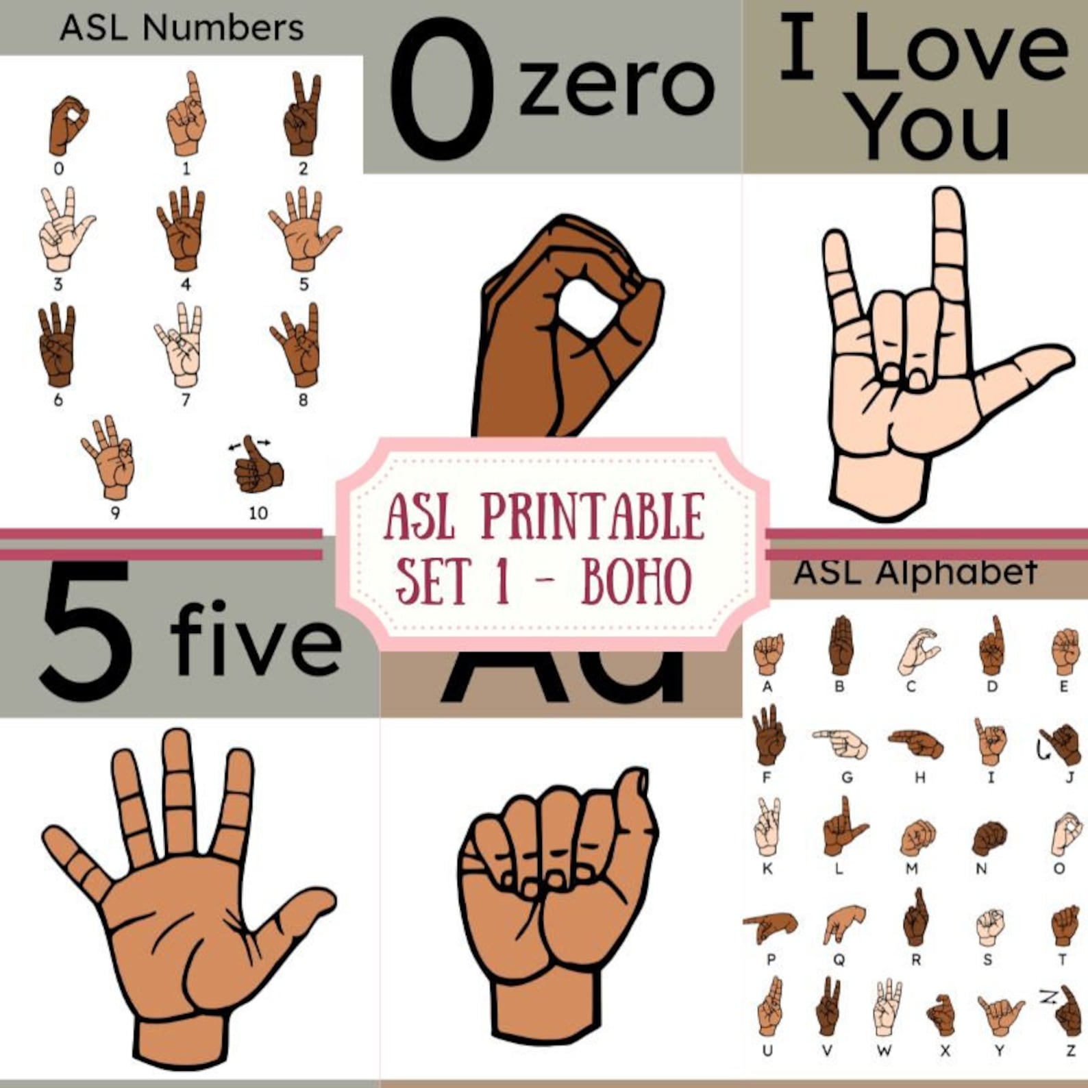 Neutral Boho ASL Alphabet and Number Posters Set - American Sign ...