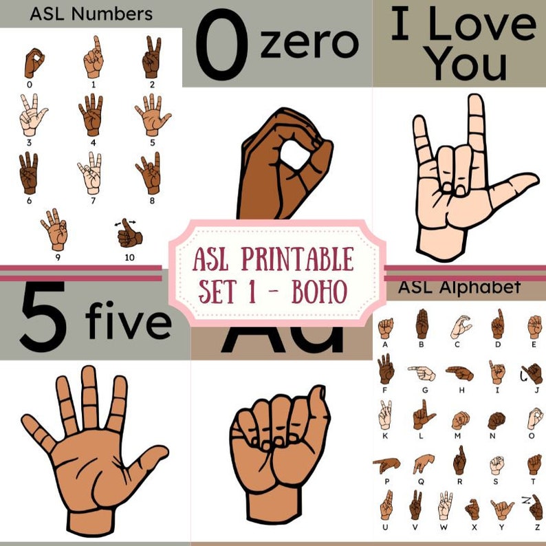Neutral Boho ASL Alphabet and Number Posters Set - American Sign ...