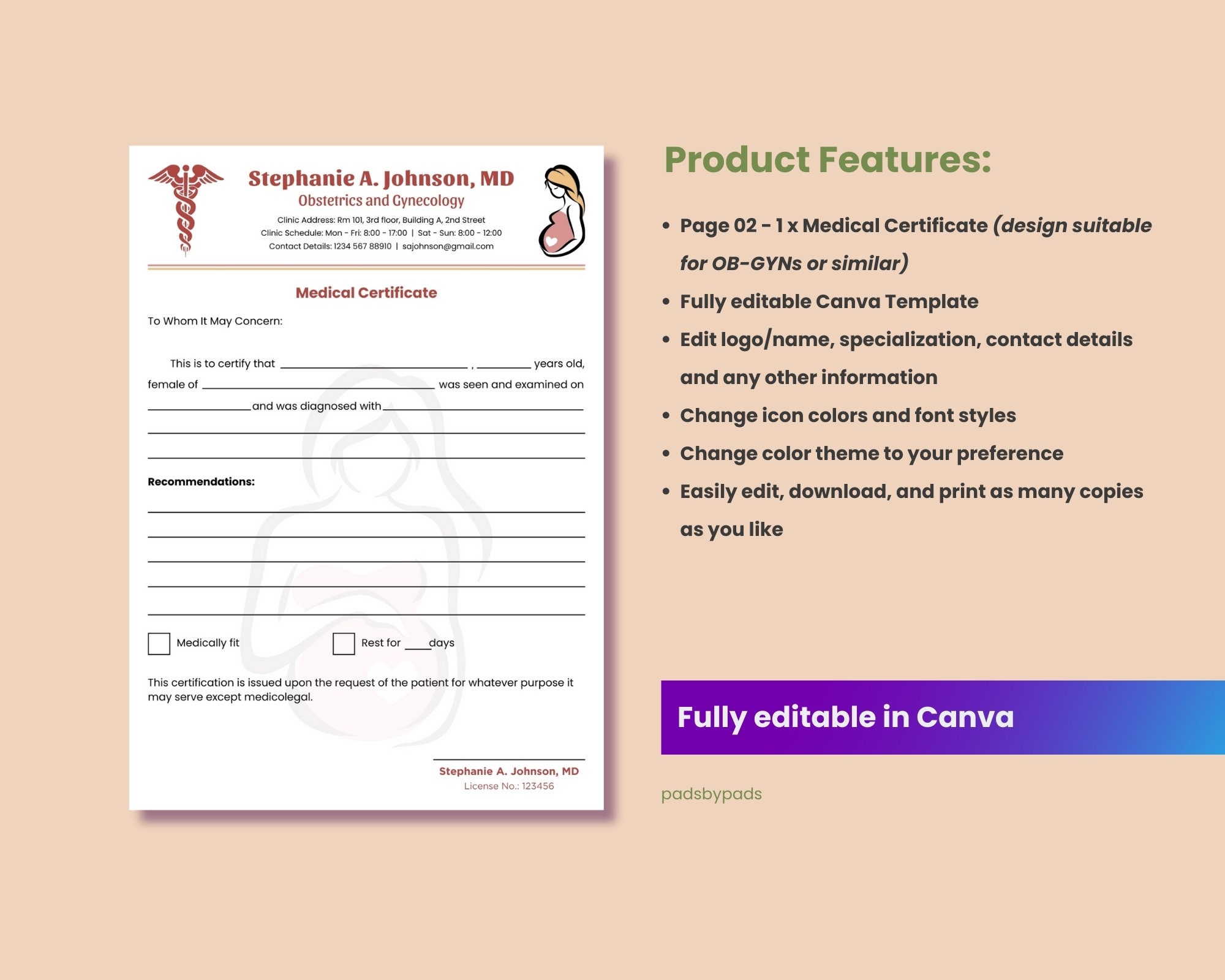 Editable Prescription Pad | Editable Medical Certificate | Rx | OBGYN ...