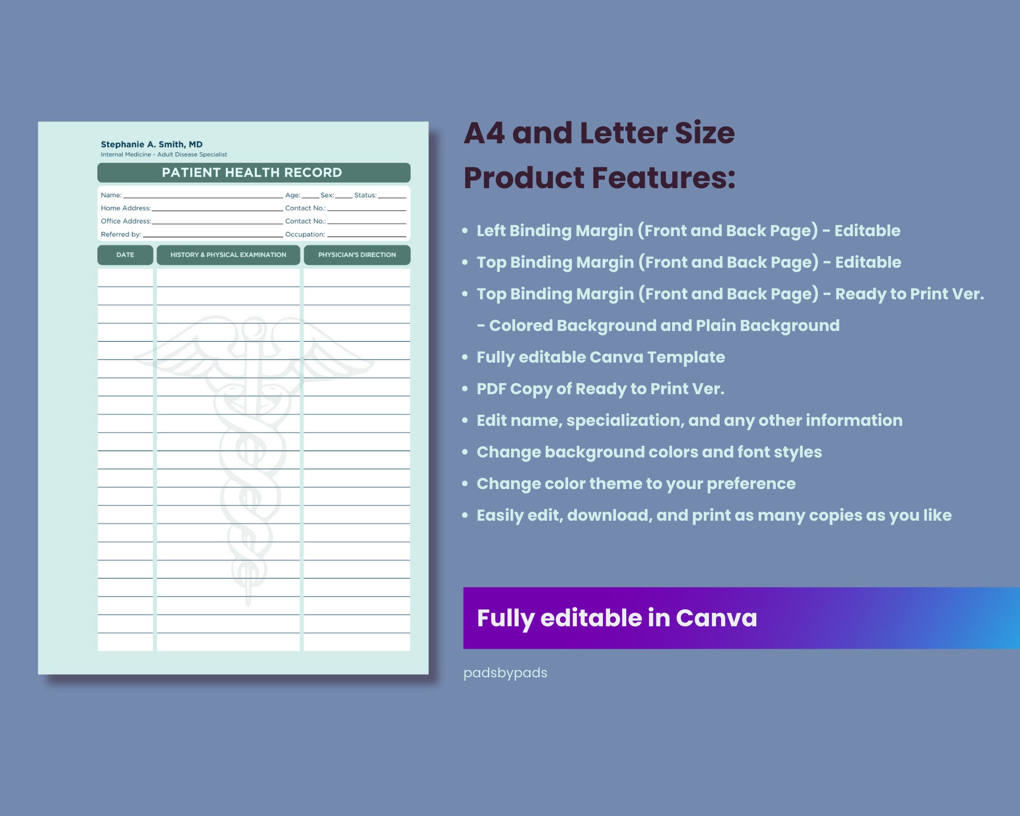 Editable Patient Health Record | Printable Patient Health Record ...