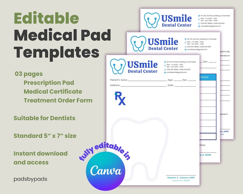 Editable Prescription Pad | Editable Medical Certificate | Rx | Canva ...
