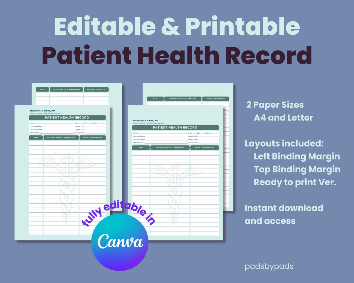 Editable Patient Health Record | Printable Patient Health Record ...