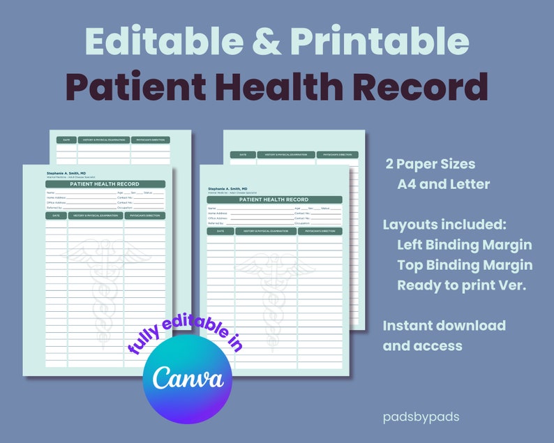 Editable Patient Health Record | Printable Patient Health Record ...