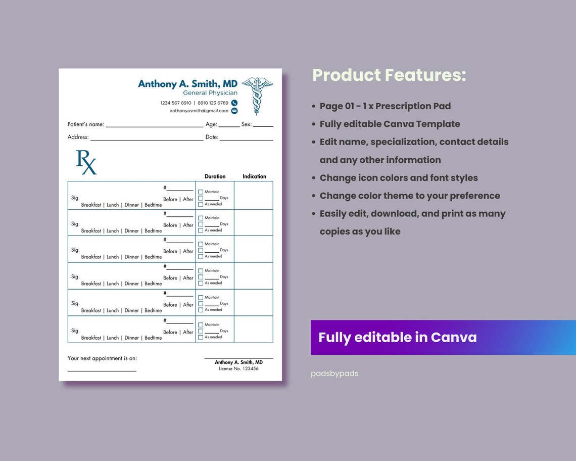 Editable Prescription Pad | Editable Medical Certificate | Rx ...