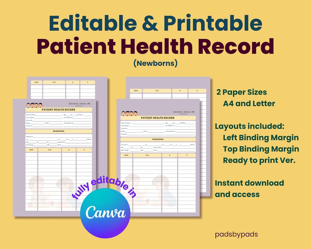 Editable Patient Health Record | Newborn Patient Health Record ...