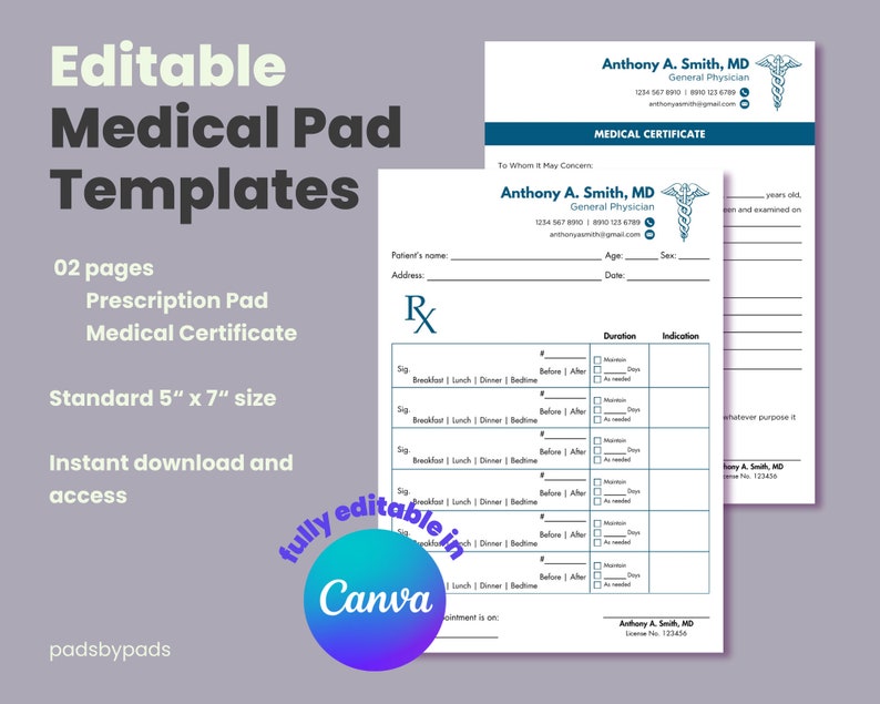 Editable Prescription Pad | Editable Medical Certificate | Rx ...