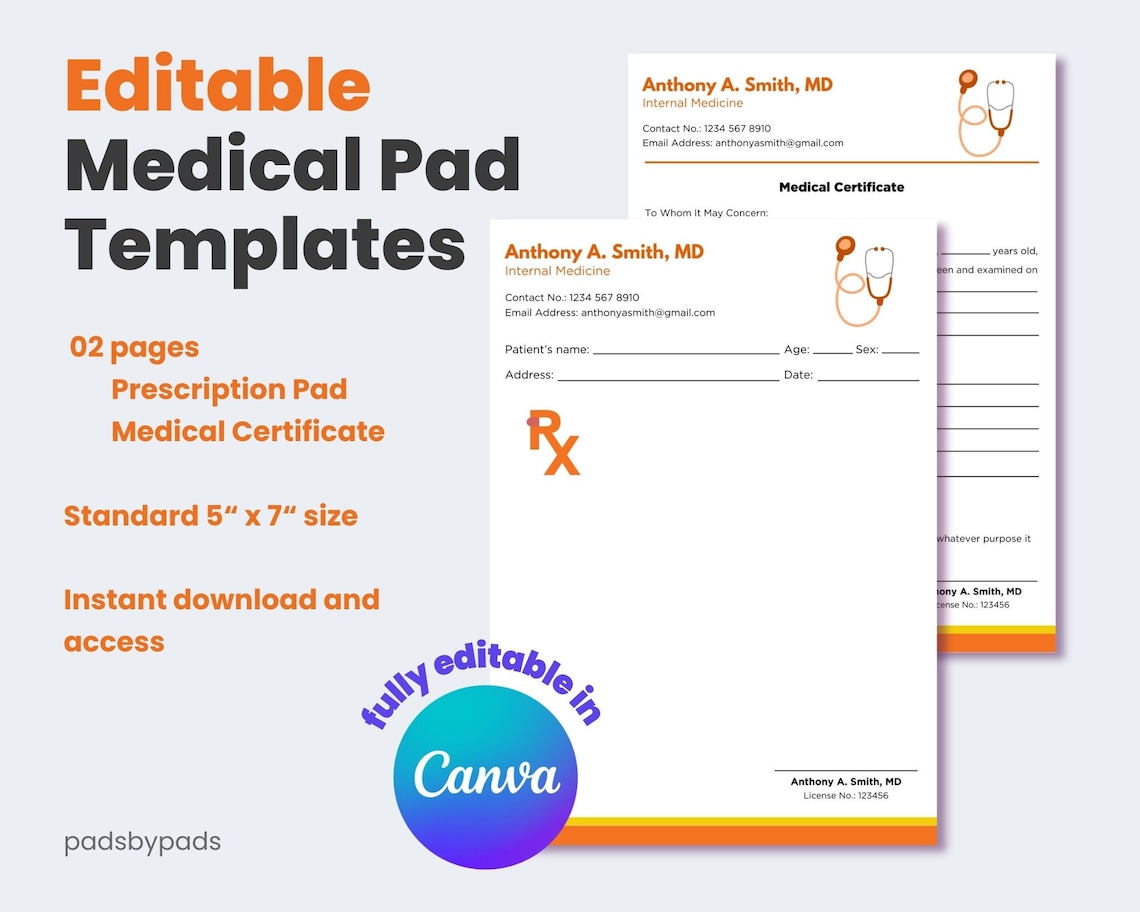 Editable Prescription Pad | Editable Medical Certificate | Rx ...