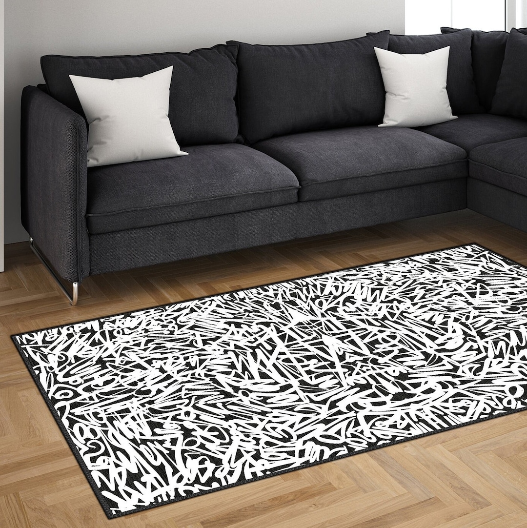 Modern Design Area Rug, Black-white Unique Design Rug, Home Decor Large ...