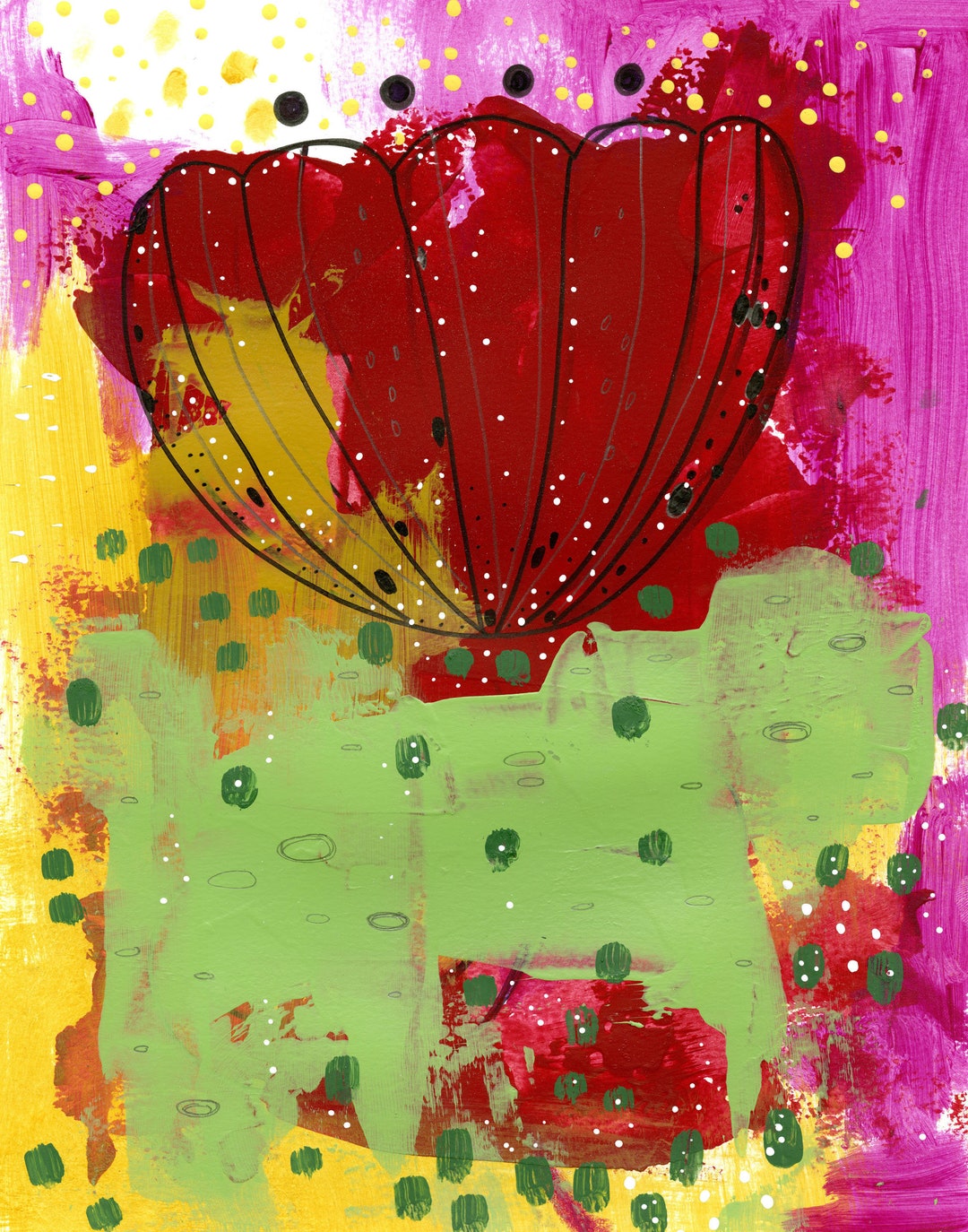 Printable Botanical Artwork Abstract Flower Print , Hot Pink and Red ...