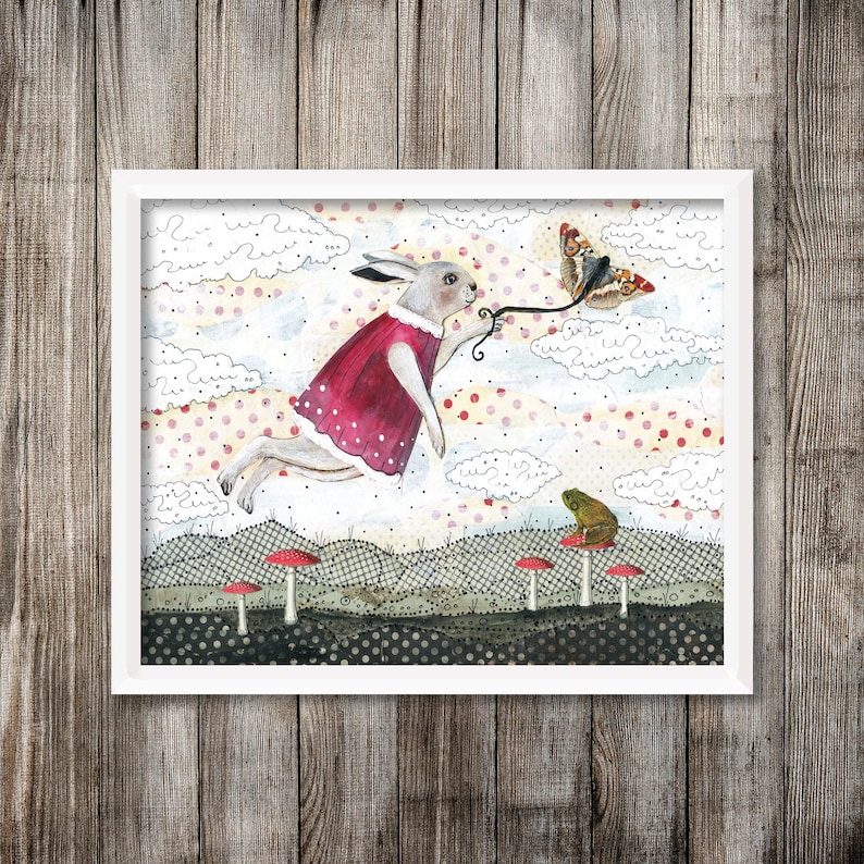 Printable Whimsical Bunny Art Rabbit Wall Art for Kids | Etsy