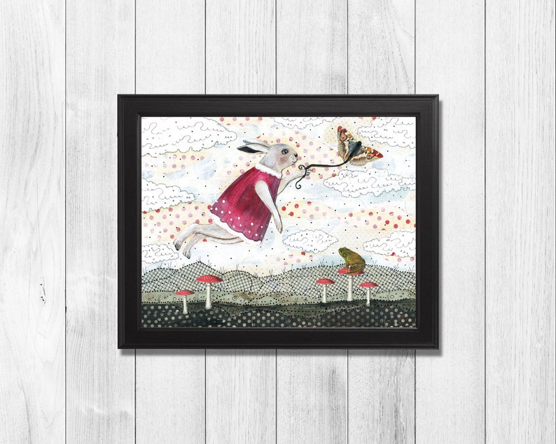 Printable Whimsical Bunny Art Rabbit Wall Art for Kids | Etsy