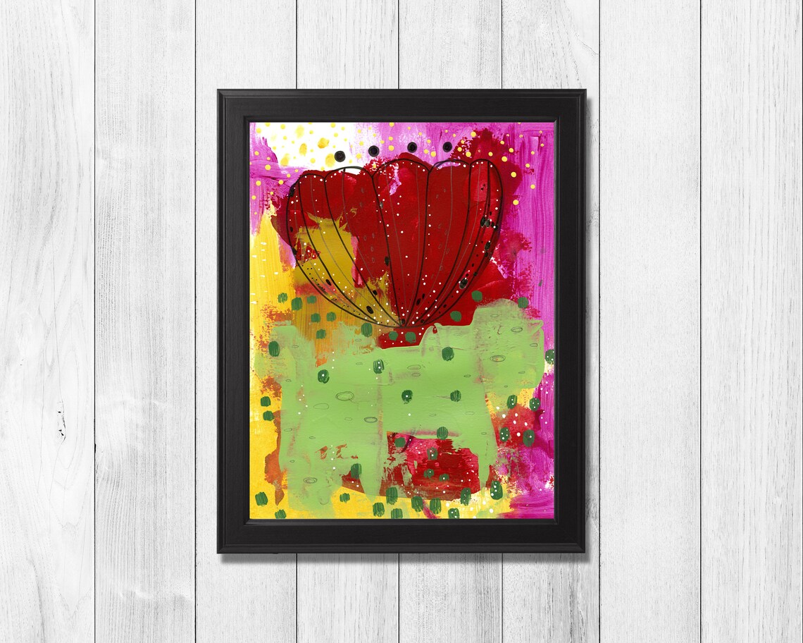 Printable Botanical Artwork Abstract Flower Print Hot Pink | Etsy