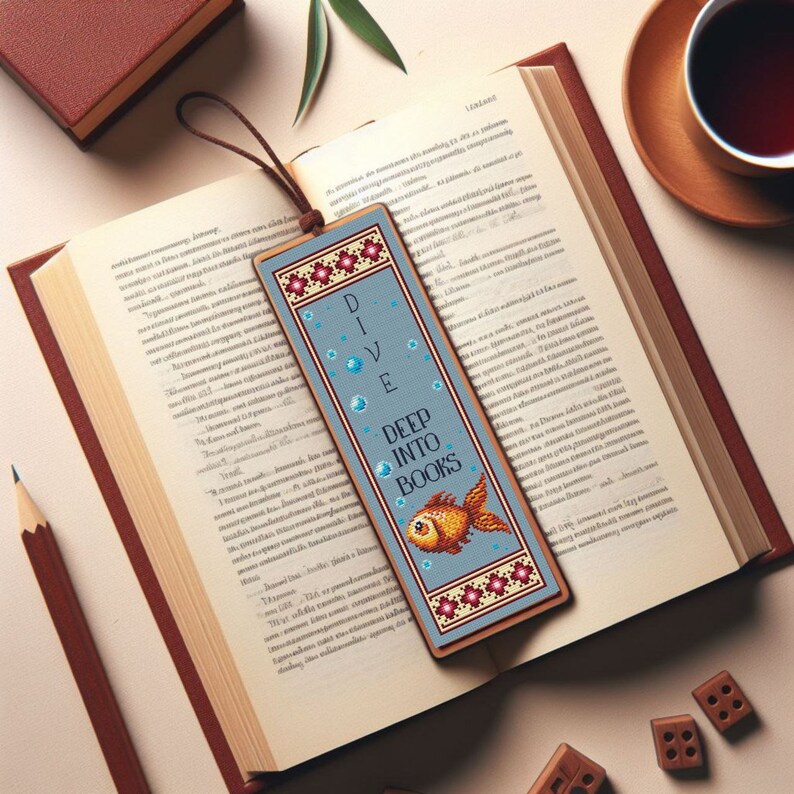 Funny Fish Cross Stitch Bookmark Set - Dive Deep Into Books - Two ...