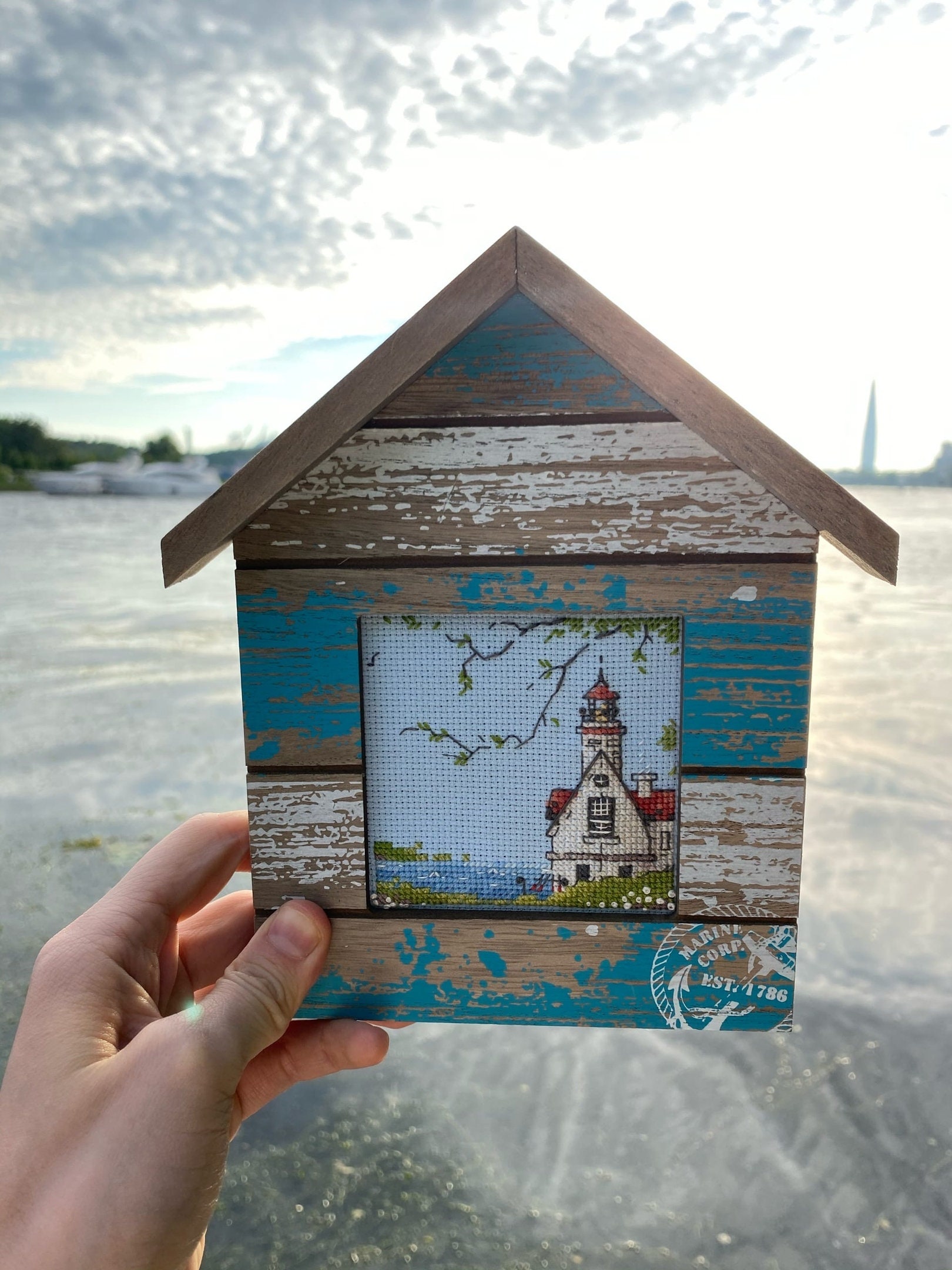Red Roof Lighthouse on a Hill Cross Stitch Pattern, Beach Home Decor ...