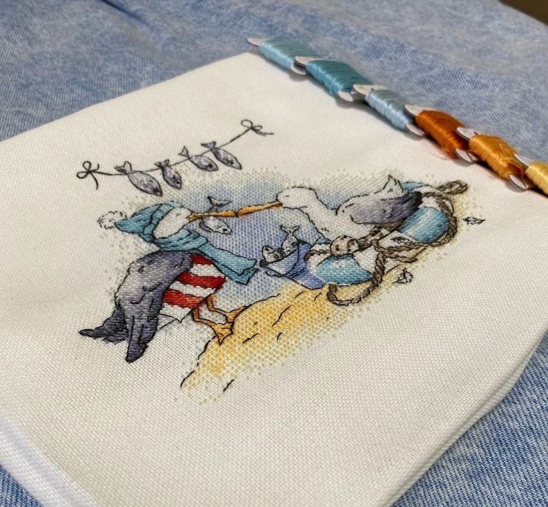Cute Seagull Family Cross Stitch Pattern, Cozy Nest Embroidery, Marine ...