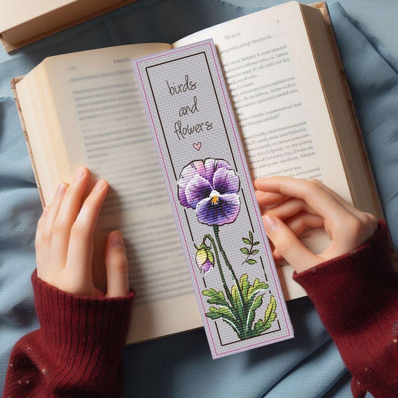 Set of 3 Bookmarks: Bright Pansies and Bird Cross-stitch Pattern for ...