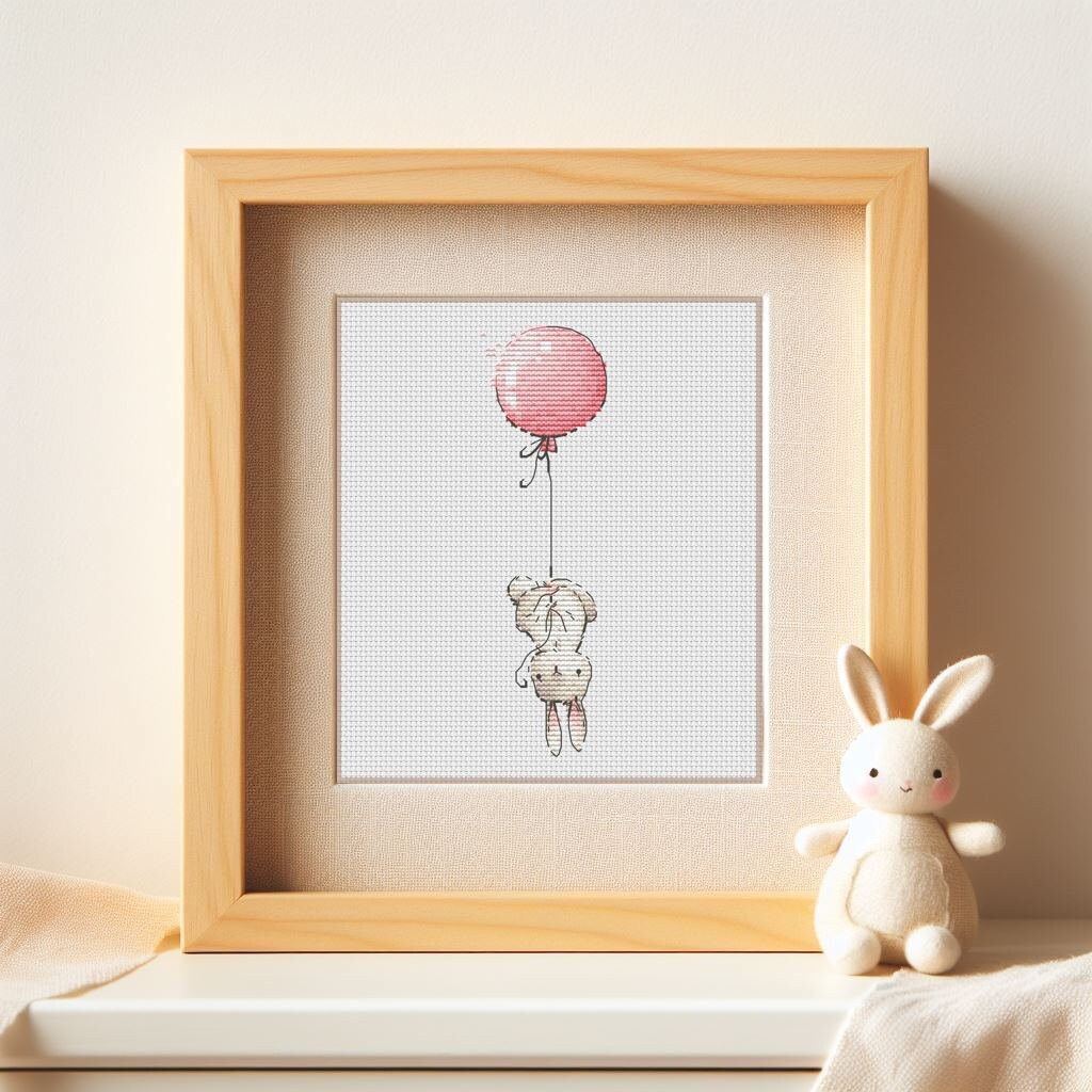 Cute Bunny With Pink Balloon Cross Stitch Pattern Digital Instant ...