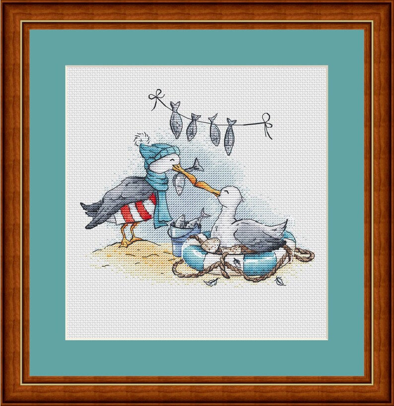 Cute Seagull Family Cross Stitch Pattern, Cozy Nest Embroidery, Marine ...