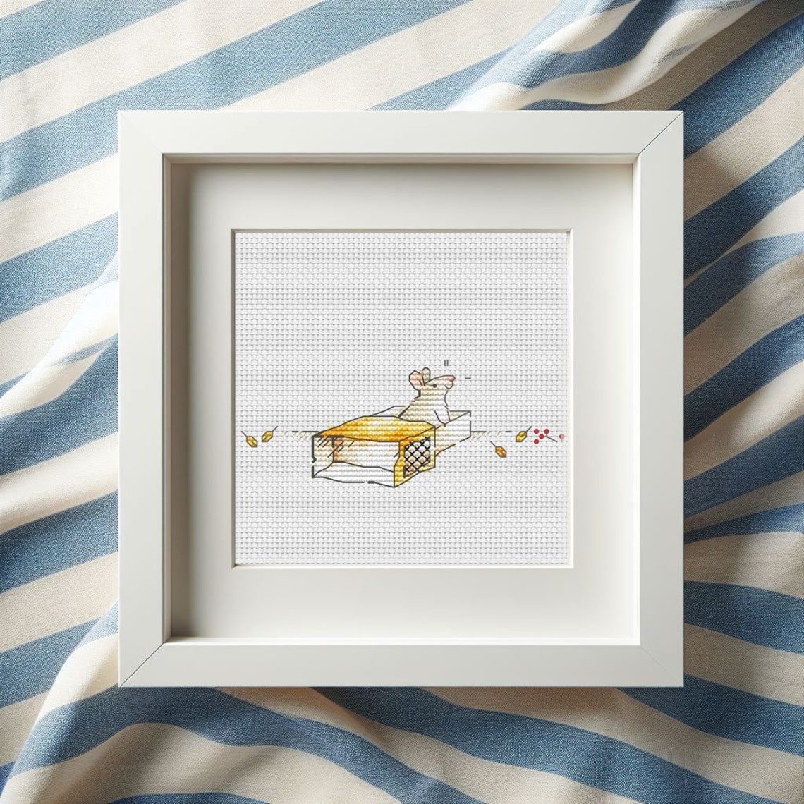 Sweet Baby Mouse in Matchbox Cross Stitch Design Nursery Decor Project ...
