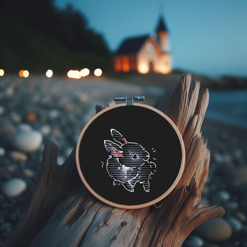 Mini Black Bunny Cross Stitch Pattern PDF - Cute Animal Embroidery ...