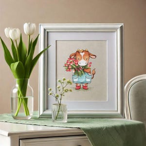Cute Cow With Tulip Bouquet Cross Stitch Pattern, Whimsical Children's ...
