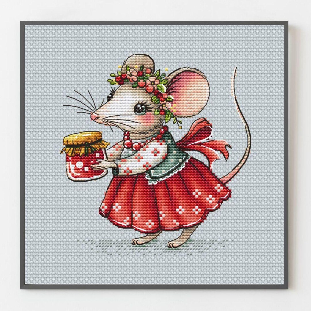 Mouse With Jam Jar & Red Skirt Cross Stitch Pattern: Miniature ...