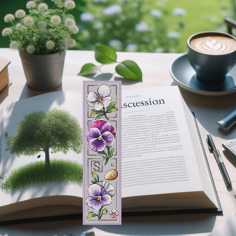 Set of 3 Bookmarks: Bright Pansies and Bird Cross-stitch Pattern for ...