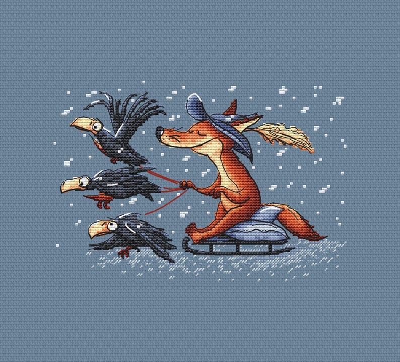 Fox on Sleigh Cross Stitch Pattern: Whimsical Christmas Design (digital ...