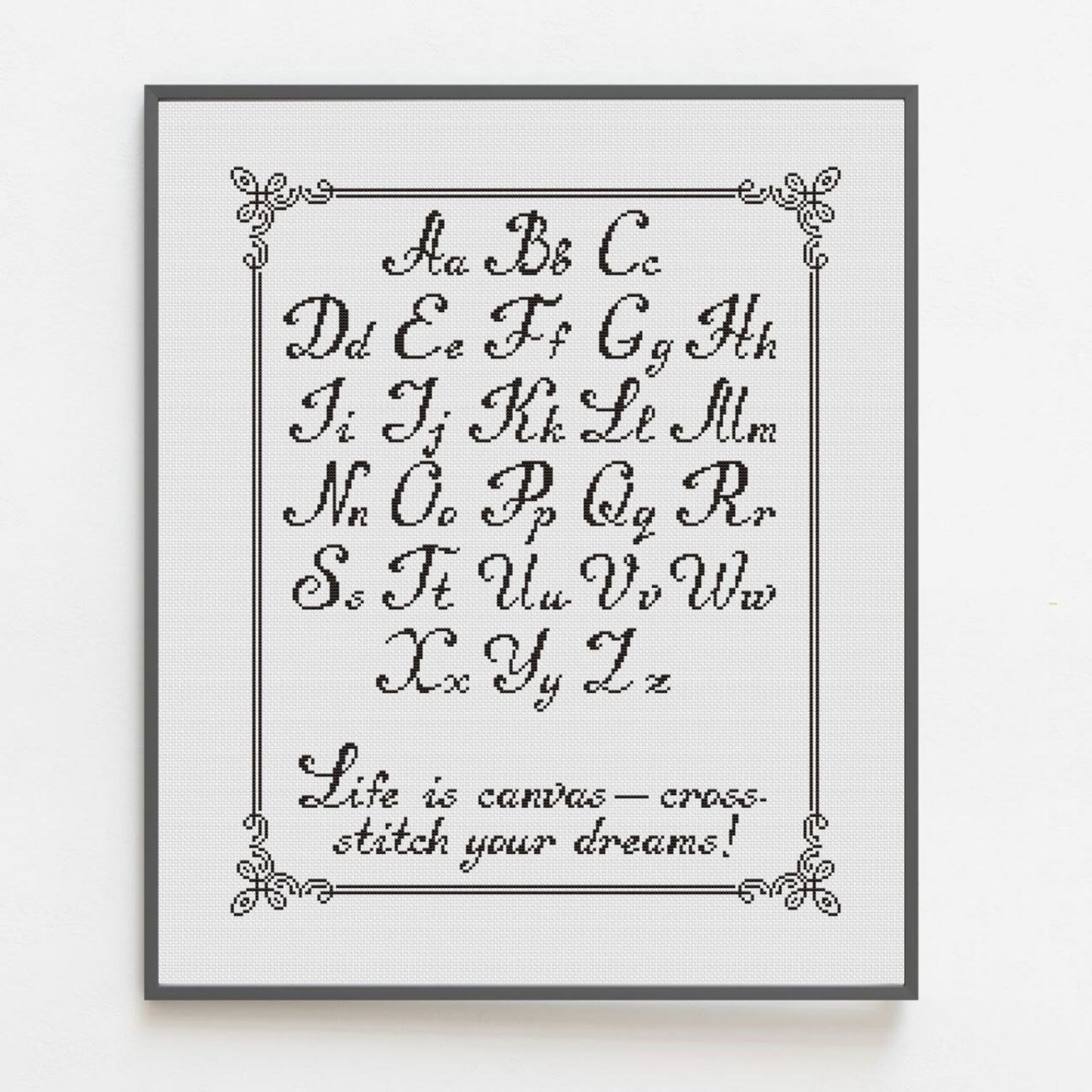 ABC Cross Stitch Pattern, Calligraphy Font, Decorative, Medium-sized ...