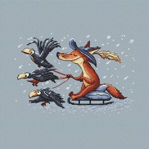 Fox on Sleigh Cross Stitch Pattern: Whimsical Christmas Design (digital ...